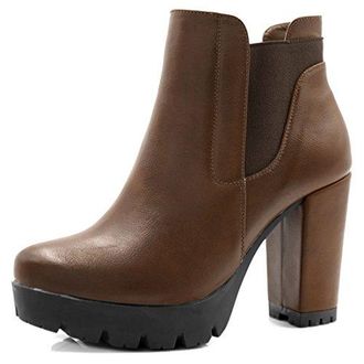 Allegra K Femmes Chunky Talon Haut Platform Zipper Chelsea Boots Brun 37