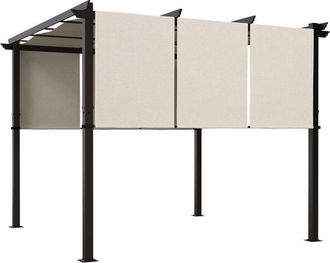 OUTSUNNY Pergola - Outsunny - avec 3 toiles coulissantes - 3 x 3 x 2,38 m - structure acier noir toile polyester haute densit&eacute; - beige
