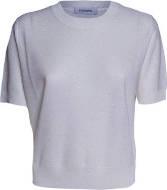 KANGRA Femme, Pulls, Blanc, Taille: 38 FR Tricot Manches Courtes Col Rond