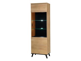Mirjan24 Vitrine John JN02, Praktischer Standvitrine, Vitrinenschrank, Stauraumvitrine, Wohnzimmer, Glasvitrine, Hochschrank, Standvitrine (Seite: Links, Eiche
