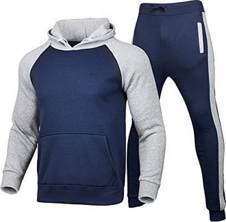 TOMWELL Survêtement Homme Ensemble Sweat-Shirt 2 pièces Chaud à Capuche et Pantalon de Sport Jogging A Bleu XL