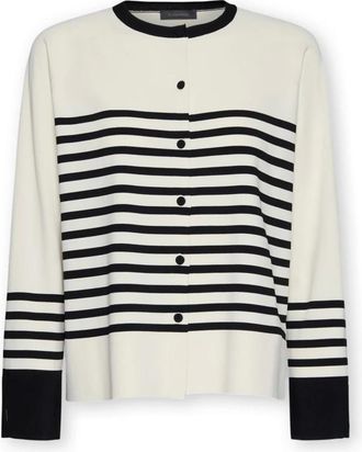 Elena Miro Femme, Pulls, Blanc, Taille: 42 FR Cardigan Ray&eacute; en Maille Viscose