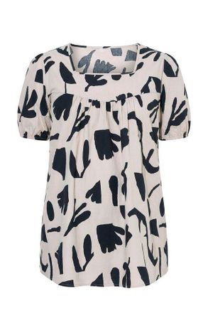Ulla Popken Druckbluse Tunika Bl&uuml;ten Carr&eacute;-Ausschnitt Halbarm