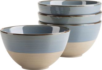 Mäser Serie Nottingham, 4er Müslischalen Set mit filigranem Linienspiel und edler Glasur, 4 Schalen aus Keramik in modernem Vintage Look, Steinzeug, Grau-Bl