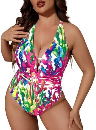 Generic Maillot de bain une pi&egrave;ce pour femme, monokini imprim&eacute; athl&eacute;tique, vacances, basique, push-up grande taille, maillot de bain dos nu, v&ecirc;tements de plag