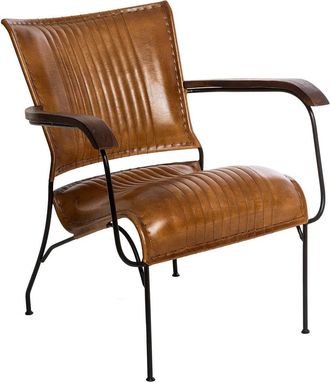 Atmosphera Atmosphera - Sessel Hoper Cognac - B 71 x T 65 x H 73 cm - Leder, Armlehnen aus Mangoholz, Industriestil - F&uuml;r Wohnzimmer und B&uuml;ro