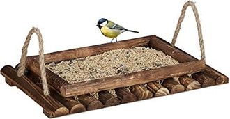 Relaxdays Vogelfutterstation Holz, Futtertisch f&uuml;r Wildv&ouml;gel, HBT 5,5x37x25 cm, Stellen & H&auml;ngen, Vogelfutterhaus, braun