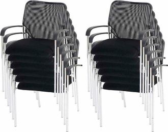 Hhg jamais utilisé] Lot de 12 chaises de conférence / visiteur Tulsa, empilable, tissu, siège noir, dossier noir