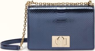 Furla 1927 Umh&auml;ngetasche Mini Navy Blau Leder Mit Python Whips Lame-print Damen