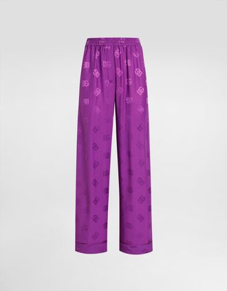 Dolce & Gabbana Hose Vanity Aus Seidenjacquard Mit Logo - Frau Hosen Und Shorts Violett 38