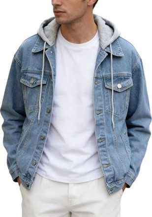 Generic Veste en jean pour homme - Style d&eacute;contract&eacute; - Avec capuche - V&ecirc;tement dext&eacute;rieur &eacute;l&eacute;gant, bleu clair, 3XL