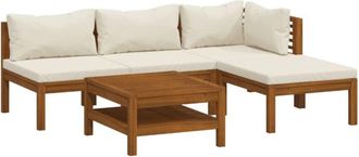 vidaXL 5-tlg. Garten-Lounge-Set mit Creme Kissen Massivholz Akazie vidaXL