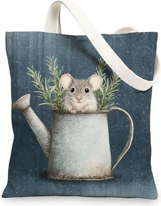 Generic Sacs fourre-tout en toile motif souris fantaisie, sacs dépicerie réutilisables, légers et lavables avec bandoulière en toile Ba, bleu, 13x15 Inch