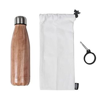 COOK CONCEPT KA4655 Coffret Bouteille Isotherme INOX Effet Bois - avec Mousqueton et Pochon - Contenance 500 ML - Dimensions 26x8,5x18 cm - Couleur : Effet Bois