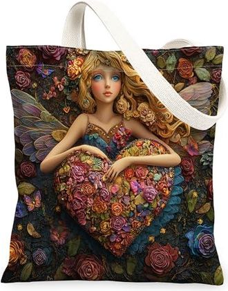 Generic Sac fourre-tout romantique en toile pour le shopping, 33 x 38 cm, sac d&eacute;picerie r&eacute;utilisable pour femme, d&eacute;coration de cadeau