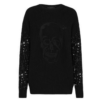 Philipp Plein Femme, Pulls, Noir, Taille: 36 FR Pullover Col Rond Skull