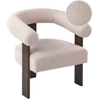 Beliani Fauteuil de Salon R&eacute;tro Pieds en Bois Marron Fonc&eacute; Rev&ecirc;tement Rembourr&eacute; Boucl&eacute; Beige Clair Ilbro