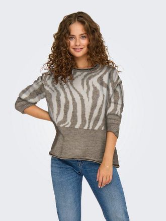 Only Rundhalspullover ONLJADE ANIMAL LS O-NECK NOOS KNT Kunstfaser, regular fit