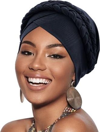 Dreshow Femmes Africaine Turban pré-noués Double Tresse Torsadée Bonnet Chimio Casquette de Perte de Cheveux Chapeau