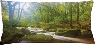 Abakuhaus Grün Kissenbezug, Wald in Golitha Falls, Dekokissenhüllen Waschbar Inn/Outdoor Beidseitiger Druck mit Reißverschluß, 90 x 40 cm, Grün Hellbraun