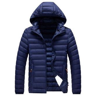 Generic Veste matelass&eacute;e l&eacute;g&egrave;re &agrave; fermeture &eacute;clair pour homme - Veste thermique &agrave; capuche pour randonn&eacute;e, voyage, bleu 2, 8XL
