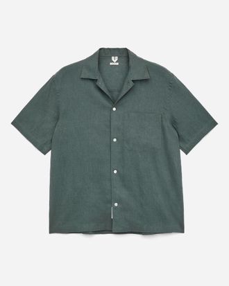 Arket Kurzarmhemd Aus Leinen -Gr&uuml;n