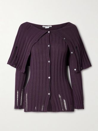 Acne Studios Cardigan En Coton Biologique M&eacute;lang&eacute; C&ocirc;tel&eacute; Effet Vieilli - Violet