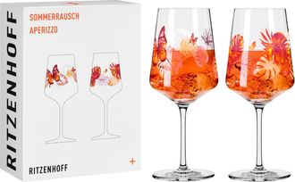 Ritzenhoff 2849001 Aperitifglas 500 ml - 2er Set - Serie Sommerrausch - Motiv Schmetterlinge - Made in Germany, Orange, Rot