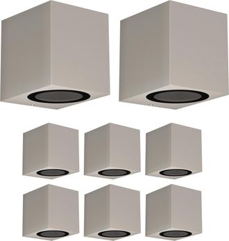 LEDs Com 8 Stück Wandleuchte ALSE Downlight für außen, grau, Aluminium, eckig, inkl. GU10 LED Lampe (weiß, 2,1W, 206lm, 110°)
