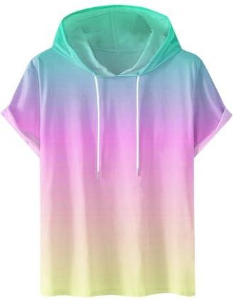 Generic Sweat &agrave; capuche d&eacute;contract&eacute; pour homme - Couleur unie - &Eacute;t&eacute; - Manches courtes - Avec cordon de serrage - Grandes tailles - En coton - Pour homme - S-4