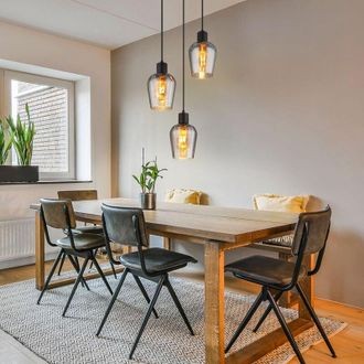 Globo Lighting Hängeleuchte Rauchglas Esstischleuchte 3-Flammig Pendelleuchte Glasschirme schwarz, Metall, 3x E27 Fassung, DxH 28,5x150 cm