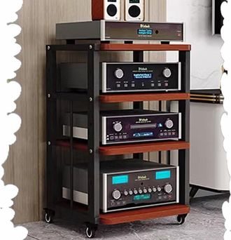Generic HiFi-Rack, AV-Medienst&auml;nder Mit Rollen, 3/4/5-stufiger Audio-Video-Regal Verst&auml;rker Rack, Holz-Stereoschrank, Verstellbare Regale, CD-Player-St&auml;nder F