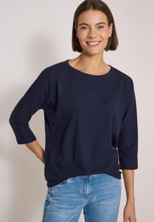 Cecil 3/4-Arm-Shirt CECIL, Damen, Gr. XXL (46), blau (urban dunkelblau), Web, 50% Polyester, 50% Baumwolle, unifarben, normal normal, Rundhals, elastischer 