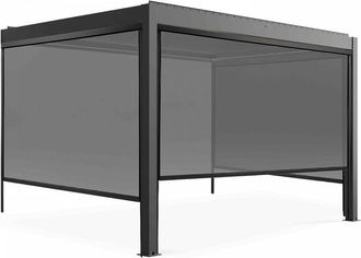 Oviala Pergola bioclimatique adoss&eacute;e et motoris&eacute;e &eacute;clair&eacute;e 3x4m et 3 stores