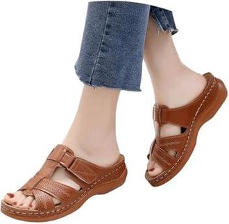 Generic Sandales orthop&eacute;diques compens&eacute;es pour femme - Sandales larges pour femme - Sandales et sandales compens&eacute;es &agrave; bout ouvert pour femme, B Brun, 39.5 EU