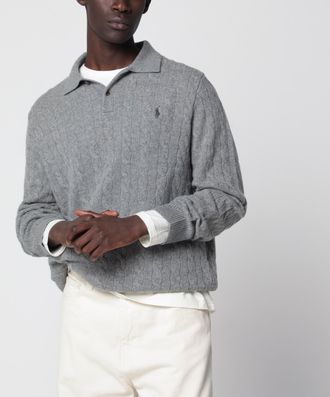 Polo Ralph Lauren Grauer Zopfstrickpullover aus Wolle und Kaschmir