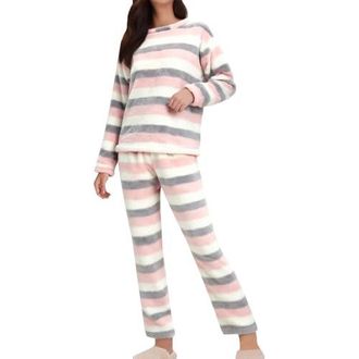 Generic MJGkhiy Pyjama dhiver femme molletonn&eacute; deux pi&egrave;ces v&ecirc;tements de maison lourds haut &agrave; manches longues et pantalon &eacute;l&eacute;gant chaud pyjama long curvy doux 