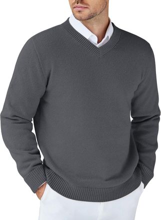 Coofandy Herren Pullover V Ausschnitt Langarm Strickpullover M&auml;nner Winterpullover V Neck Pulli Business Sweatershirt Dunkelgrau XXL