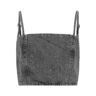 Rotate Rhinestone Denim Top - - Tops - Damen - Grau - XS