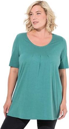 Ulla Popken Femme Grandes Tailles T-Shirt, Plis, Ligne A, Manches Courtes Vert 42+ 796473431-42+