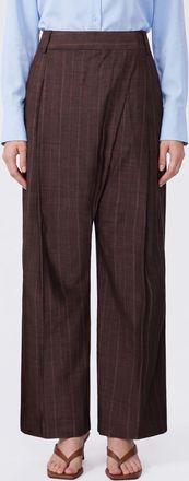 Ganni Gestreifte Wide-Leg-Wickelhose aus Wolle