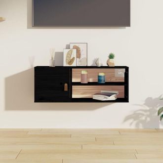 vidaXL Wandschrank Schwarz 80x30x30 cm Massivholz Kiefer - Vidaxl