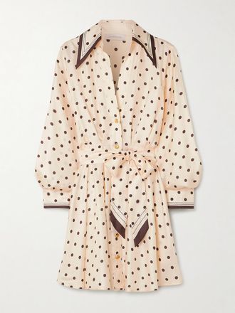 Zimmermann Mini-robe-chemise En Satin De Soie &Agrave; Pois Et &Agrave; Ceinture - Cr&egrave;me