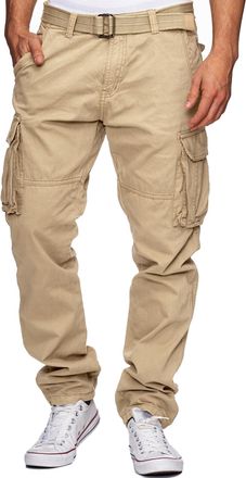 Indicode Herren William Cargohose aus Baumwolle m. 7 Taschen inkl. G&uuml;rtel | Outdoorhose Greige, 3XL
