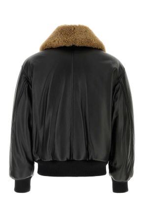 Ami Shearling-Collar Leather Bomber Jacket - Black