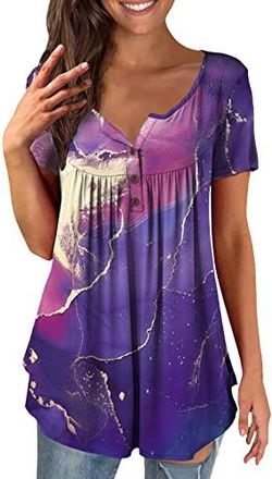 Generic Robe Femme 60 Ans - D&eacute;bardeurs Femme Coupe Ample Hauts D&Eacute;t&eacute; Chemises sans Manches &Agrave; Volants Pliss&eacute;s Menuisier T Shirt