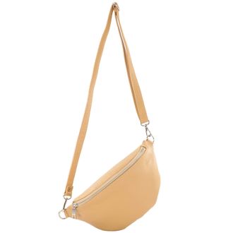 modamoda.de T211 Damen Leder Bauchtasche Brusttasche H&uuml;fttasche handmade in Italy, Farbe:Beige