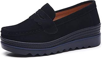 Generic11 Mocassins pour Femmes Plate-Forme Anti-dérapant Respirant sans Lacet Coupe-Bas Couleur Unie en Cuir suédé compensé Peu Profonds Chaussures de Marche Q