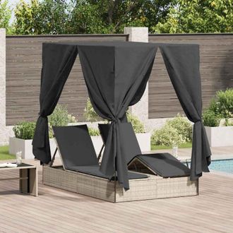 vidaXL Vidaxl - Transat double avec toit R&eacute;glable Gris clair 205 x 129 x 200 cm