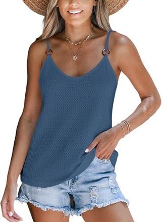 Cupshe Débardeur dété sans manches avec col en V et bretelles réglables pour femme, bleu acier, M